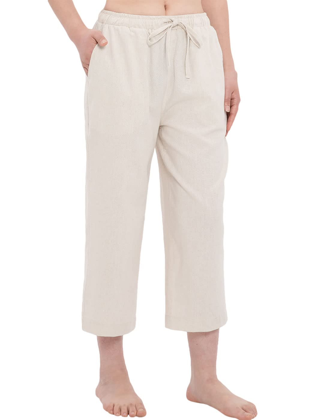 Bonnorth Womens Wide Leg Trousers for Women Golf Flowy Capri Pants for Women Boho Lounge Linen Palazzo Pants Women's Lounge Oversized Sweatpants Pants Khaki XL
