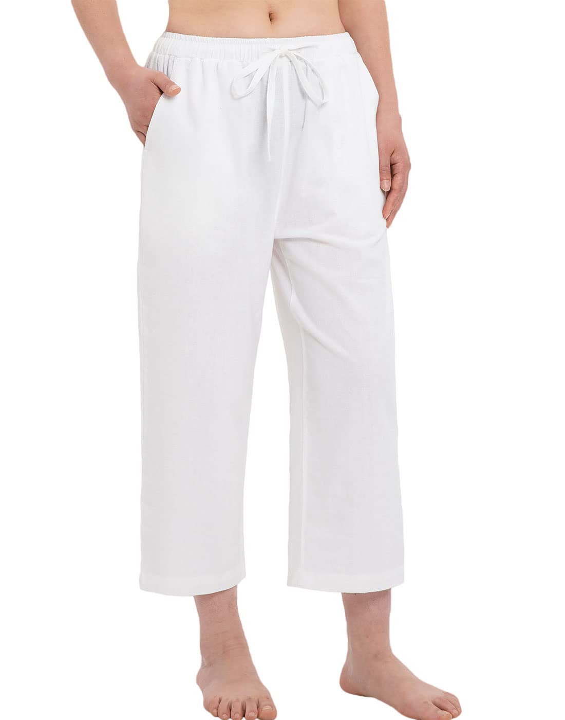 Bonnorth Women's Linen Beach Capri Pants Womens Lounge Loose Cropped Pants for Women Wide Leg Plus Size Casual Pants for Women Yoga Golf Lightweight Pants White XL