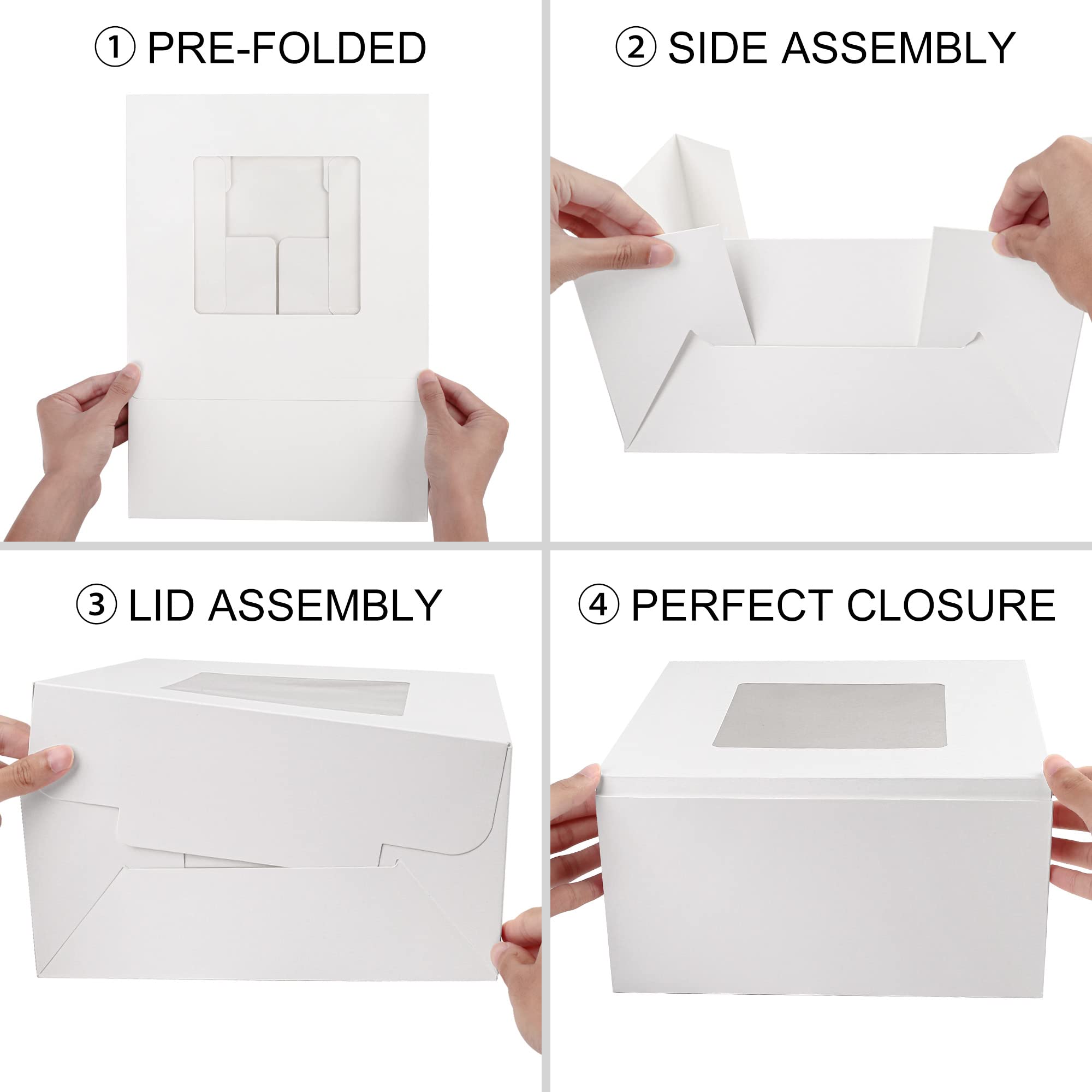 LotFancy 15 Sets Cake Boxes, 10 x 10 x 5 Inch White Bakery Boxes with Cake Boards, Disposable Cake Carrier with Window for Pie, Donut, Cookie, Pastry