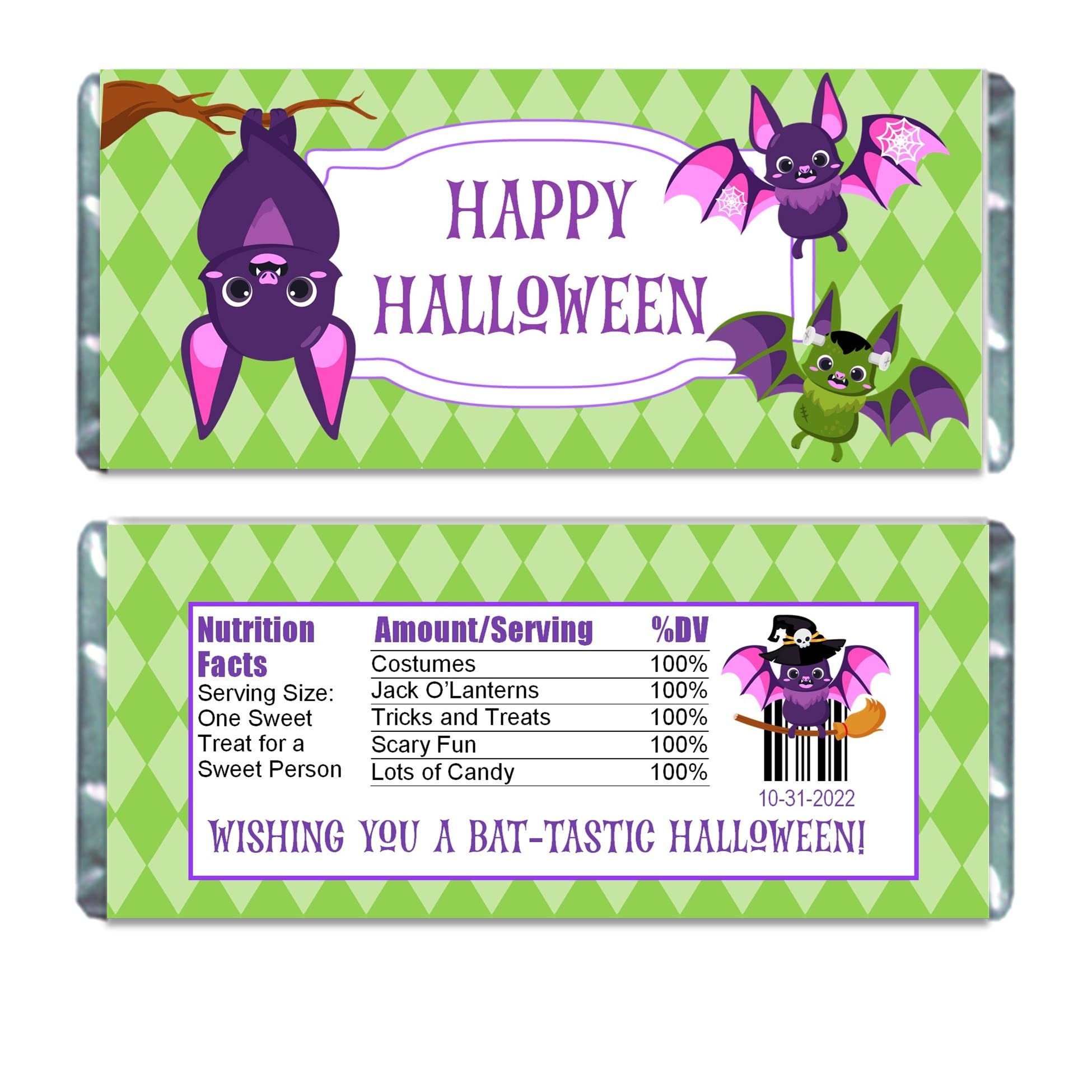 Halloween Bat Candy Wrappers, Chocolate Bar Party Favor Labels, Pack of 20