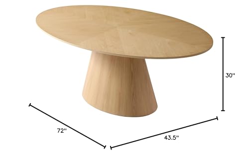 Meridian Furniture 846-T Gavin Collection Mid Century Oval White Oak Wood Dining Table, 72" W x 43.5" D x 30" H