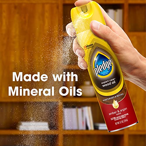 Pledge Moisturizing Oil Spray, Amber & Argan Scent, Nourishes, Protects and Revitalizes Furniture, 9.7 oz