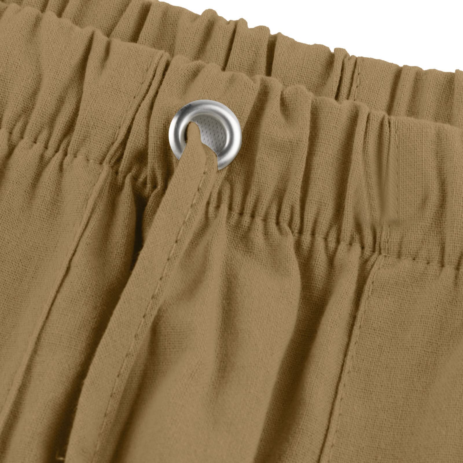 Men's Summer Casual Drawstring Beach Loose Slim Fit Trousers Linen Cotton Pants with Elastic Waistband White