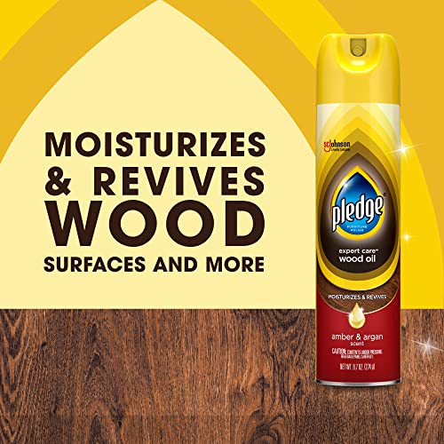 Pledge Moisturizing Oil Spray, Amber & Argan Scent, Nourishes, Protects and Revitalizes Furniture, 9.7 oz