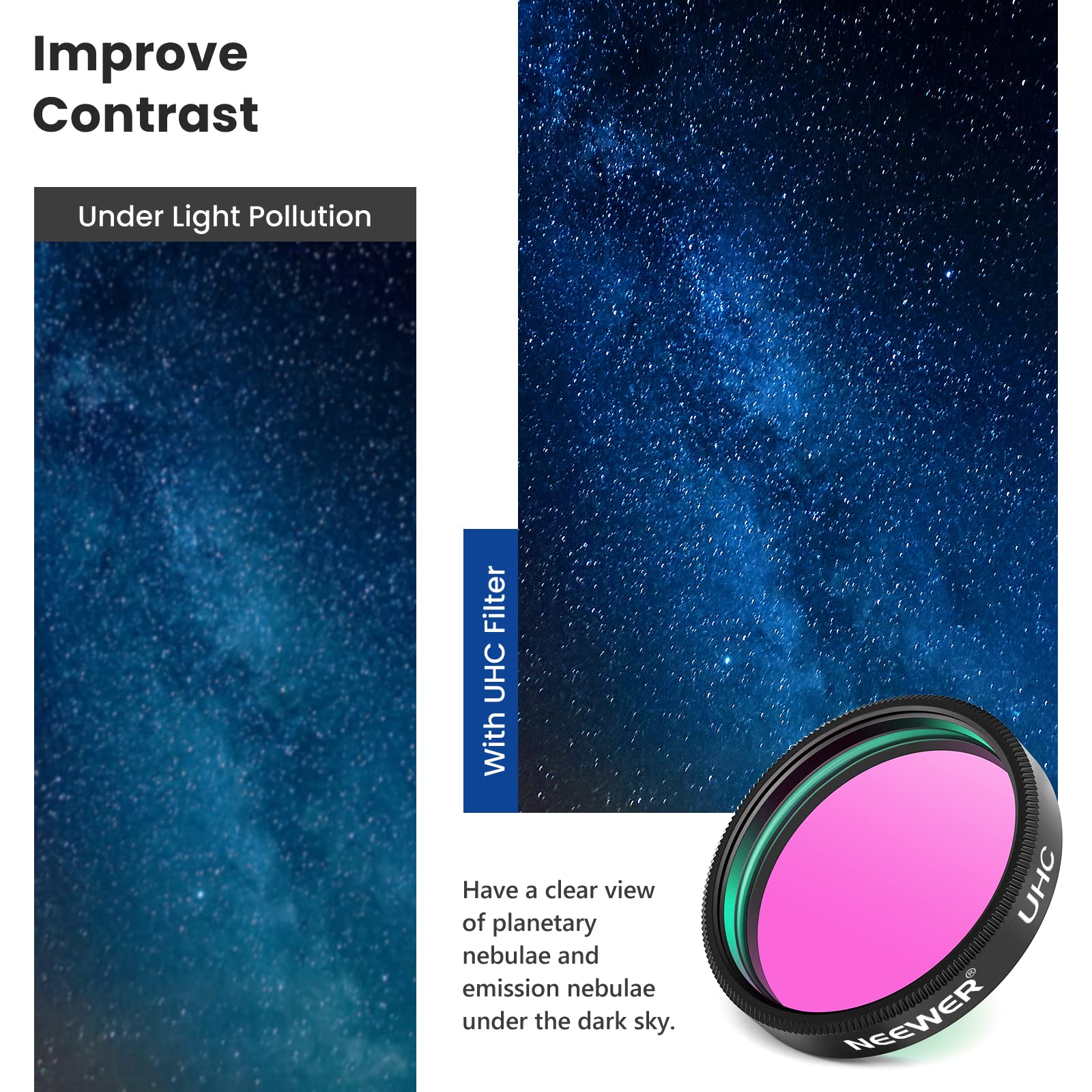 Neewer Telescope Filter 1.25” UHC Filter, Astrophotography Accessory Filter to Improve Image Contrast and Reduce Light Pollution for Astronomical Photography