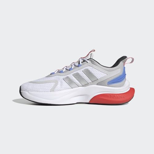 adidas Men's Alphabounce+ Running Shoe, White/Silver Metallic/Blue Fusion, 9