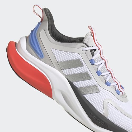 adidas Men's Alphabounce+ Running Shoe, White/Silver Metallic/Blue Fusion, 9