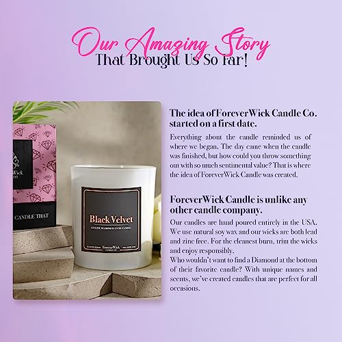 Foreverwick Black Velvet Majestic Moss Surprise Soy Wax Candle with Diamond Inside 14Oz Jar, Large Candles, Scented, Gift Women, Glass, Large Size, Double Pour Inspired, 70 Hours