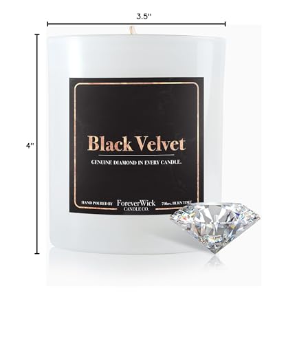 Foreverwick Black Velvet Majestic Moss Surprise Soy Wax Candle with Diamond Inside 14Oz Jar, Large Candles, Scented, Gift Women, Glass, Large Size, Double Pour Inspired, 70 Hours