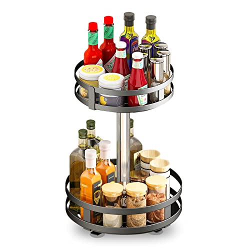 Lazy Susans Organizer, 2 Tier Metal Steel Turntable Organizer, Rotating Spice Racks for Kitchen, Pantry, Cabinet, Cupboard Table, 10 inch, Black