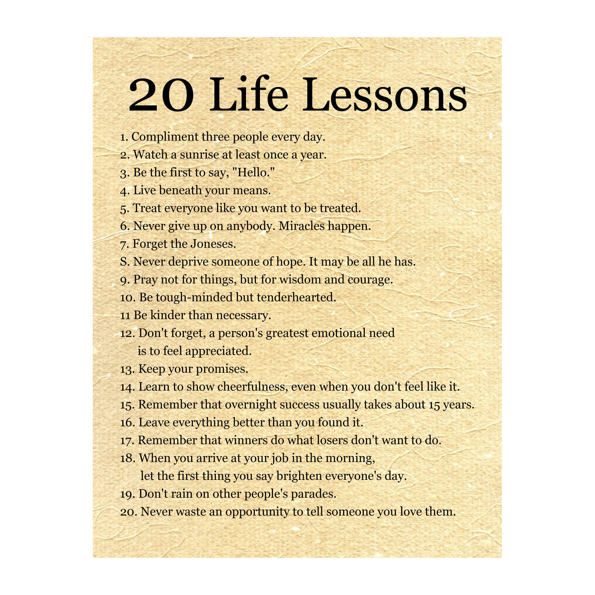 20 Life Lessons - Inspirational Wall Decor, Motivational Modern Typography Wall Art Print Is A Quotes Photo For Living Room Decor, Office Decor, Home Decor, or Room Decor Aesthetic, Unframed - 11x14