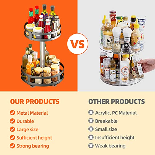 Lazy Susans Organizer, 2 Tier Metal Steel Turntable Organizer, Rotating Spice Racks for Kitchen, Pantry, Cabinet, Cupboard Table, 10 inch, Black