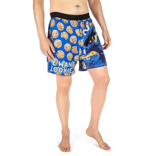 BRIEF INSANITY Sesame Street Comfortable Loose Fit Boxer Shorts | Funny 'Cookie Monster' Graphic Print Boxers for Women & Men (Medium)