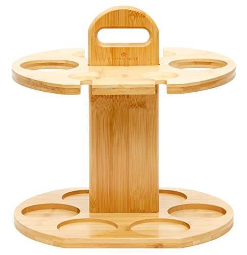 RoyalHouse Bamboo Wine Rack Wooden Wine Storage Set Holds 2 Bottles and 4 Glasses, Easy Assembly Wine Stand, Wine Bottle Holder and Glass Hanger Drying Rack
