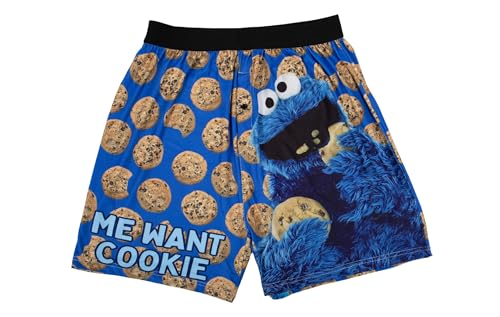 BRIEF INSANITY Sesame Street Comfortable Loose Fit Boxer Shorts | Funny 'Cookie Monster' Graphic Print Boxers for Women & Men (Medium)