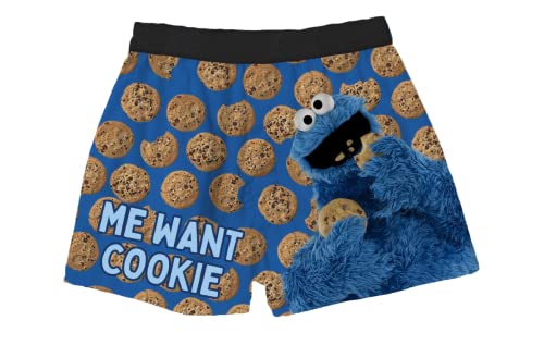 BRIEF INSANITY Sesame Street Comfortable Loose Fit Boxer Shorts | Funny 'Cookie Monster' Graphic Print Boxers for Women & Men (Medium)