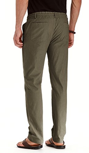 BINGHUODAO Men's Casual Linen Drawstring Beach Loose Trousers Pants with Elastic Waistband(Brown,30)