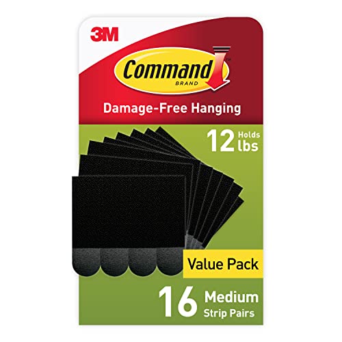 Command Medium Picture Hanging Strips, Damage Free Hanging Picture Hangers, No Tools Wall Hanging Strips for Living Spaces, 16 Black Adhesive Strip Pairs(32 Command Strips)
