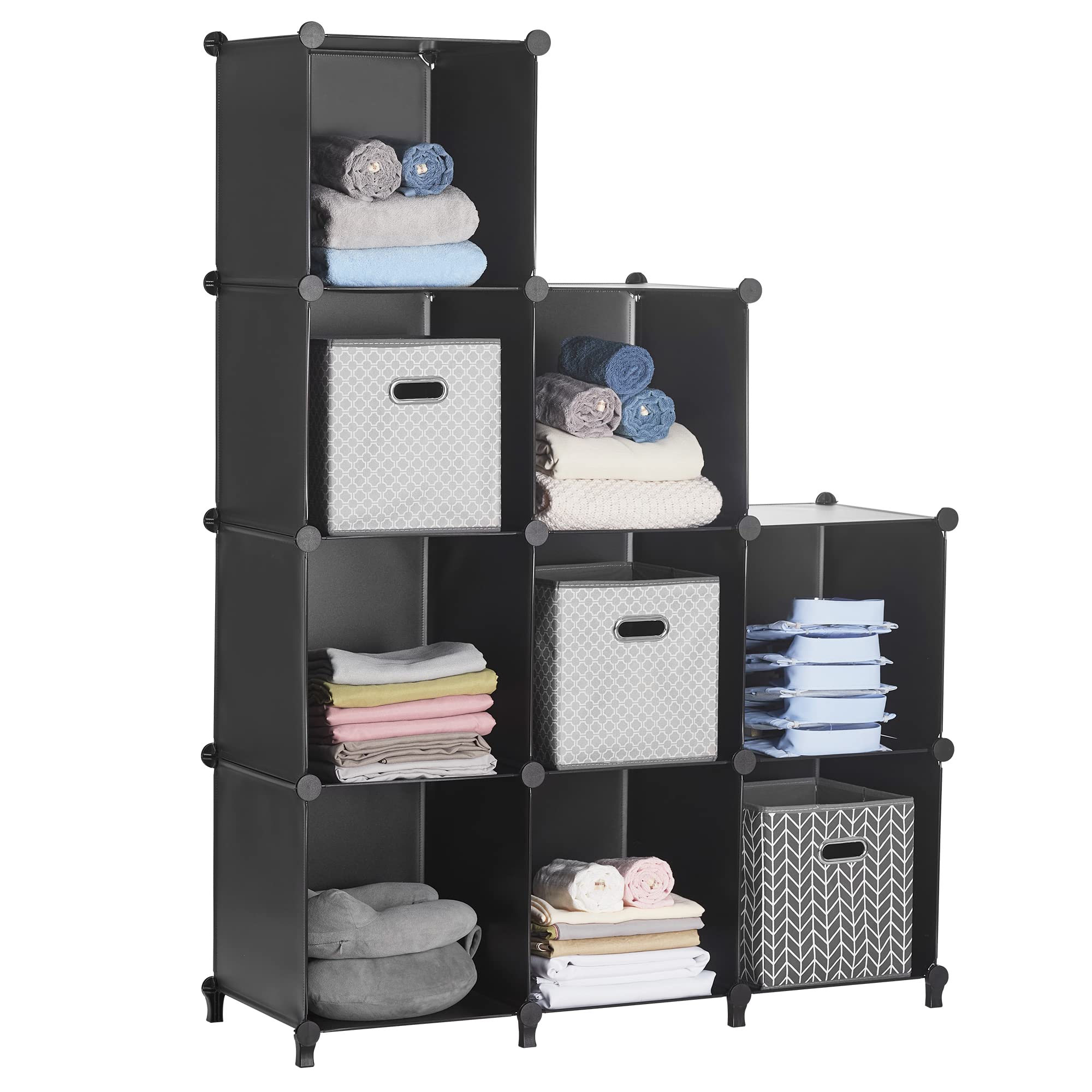 Puroma 9 Cube Storage Organizer, Black Modern Bookcase with Mallet DIY Closet Organizers and Storage, 12" x 12" x 12"