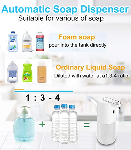 Josnown Automatic Foaming Soap Dispenser - 4 Gear Foaming Adjustable, USB Rechargeable, IPX5, Wall Mounted Sticker Available - 13.5oz/400ML Touchless Hand & Dish Soap Dispenser for Bathroom Kitchen