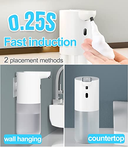 Josnown Automatic Foaming Soap Dispenser - 4 Gear Foaming Adjustable, USB Rechargeable, IPX5, Wall Mounted Sticker Available - 13.5oz/400ML Touchless Hand & Dish Soap Dispenser for Bathroom Kitchen