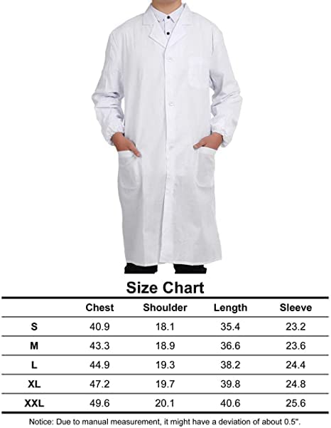 Pinkpum Men Lab Coat Unisex Long Sleeve Lab Coat for Women White Coats for Laboratory Medical White 3XL