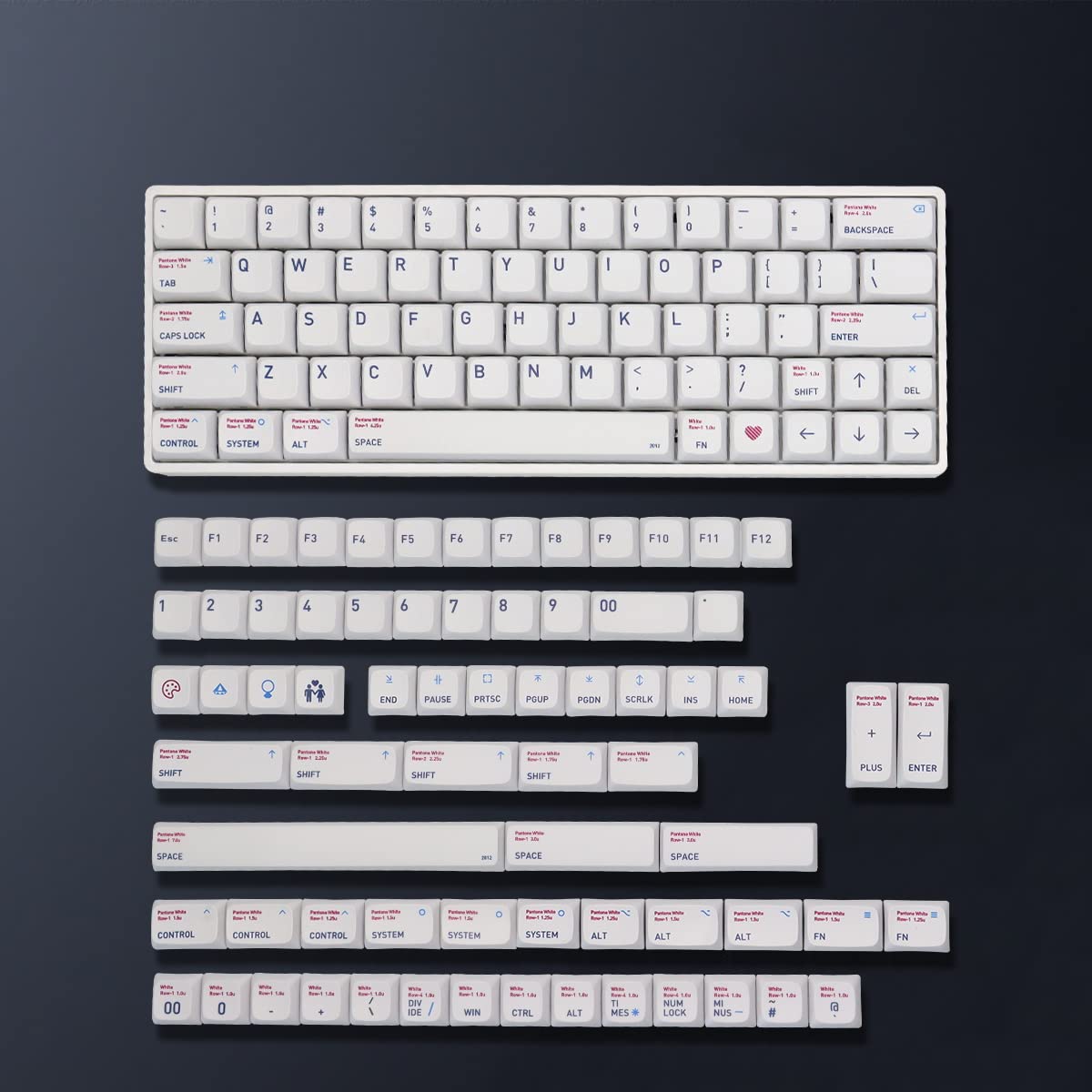 Hkfos PBT Keycaps 134 Keys, XDA Profile Keycaps, Dye-Sublimation White Custom Keycaps for Cherry Gateron MX Switches Mechanical Keyboards(with 1.75U Shift)