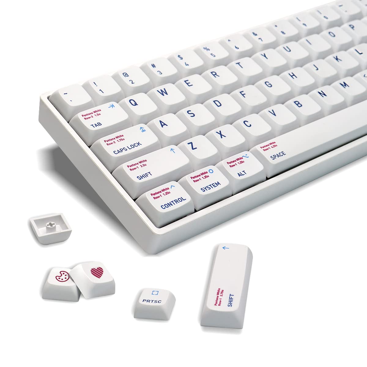 Hkfos PBT Keycaps 134 Keys, XDA Profile Keycaps, Dye-Sublimation White Custom Keycaps for Cherry Gateron MX Switches Mechanical Keyboards(with 1.75U Shift)