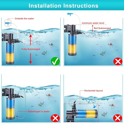 Weipro Fish Tank Filter with Pump - Submersible Power Filter for Aquariums & Ponds (70-150gallon & Height 20inch)
