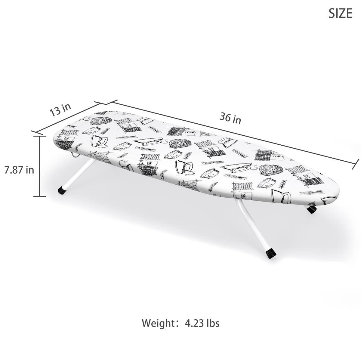Duwee 13"x36"Table top Ironing Board with Thicken Felt Padding, Heat Resistant Cover,Stainless Steel Hook,Extra Long Ironing Area