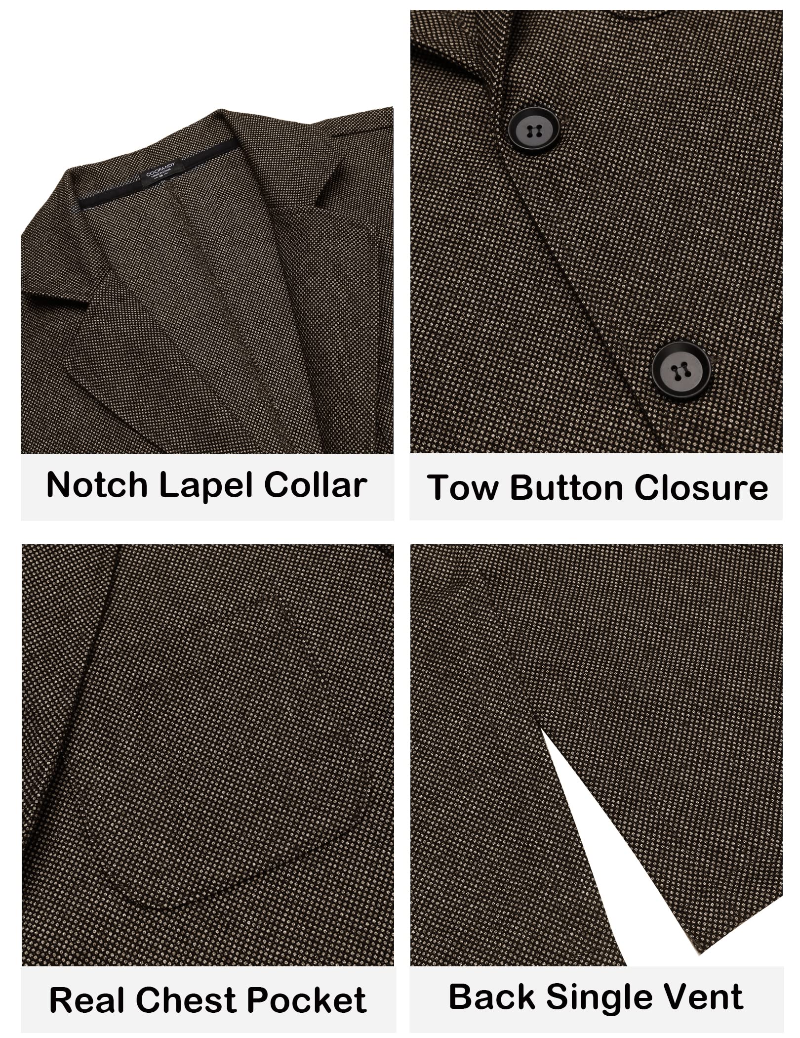 COOFANDY Men's Casual Blazers Slim Fit Sport Coats Lightweight Two Button Suit Jackets Brown