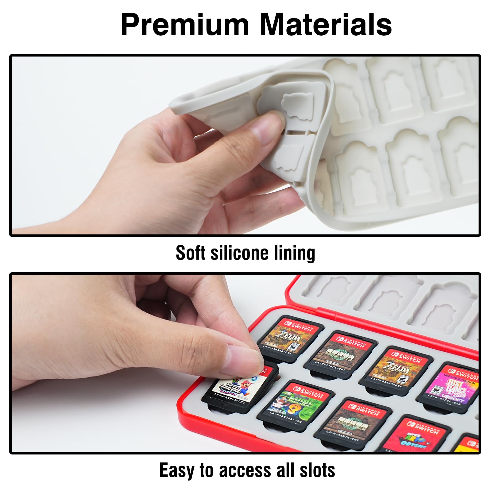 TIKOdirect Game Card Case for Nintendo Switch/SD Cards, Storage 24 Switch Game Cards Portable Holder Pretty Cute Hard Shell with Magenic Closure, Red