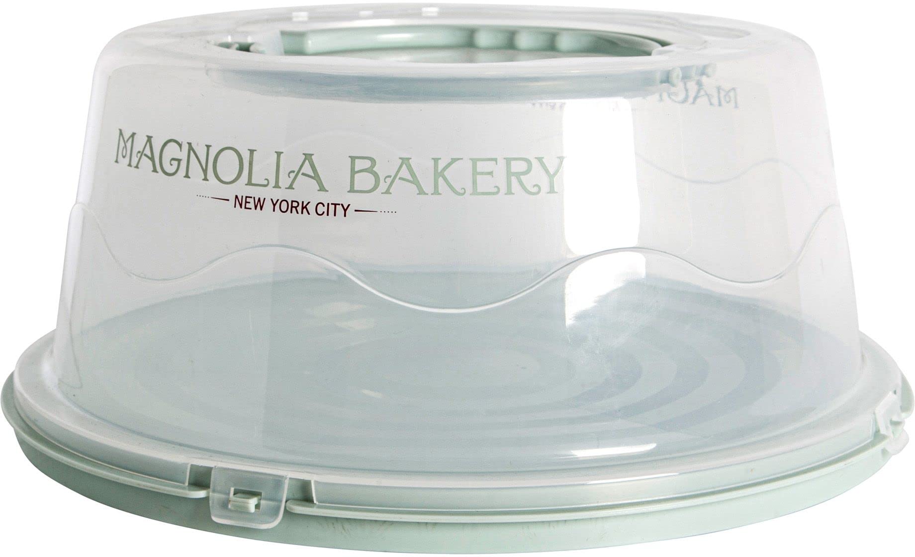 MosJos MAGNOLIA BAKERY ROUND CAKE CARRIER Practical Plastic Cake Keeper With Lid, Two Side Closures - Suitable For 12 Inch Cakes, Dishwasher safe.