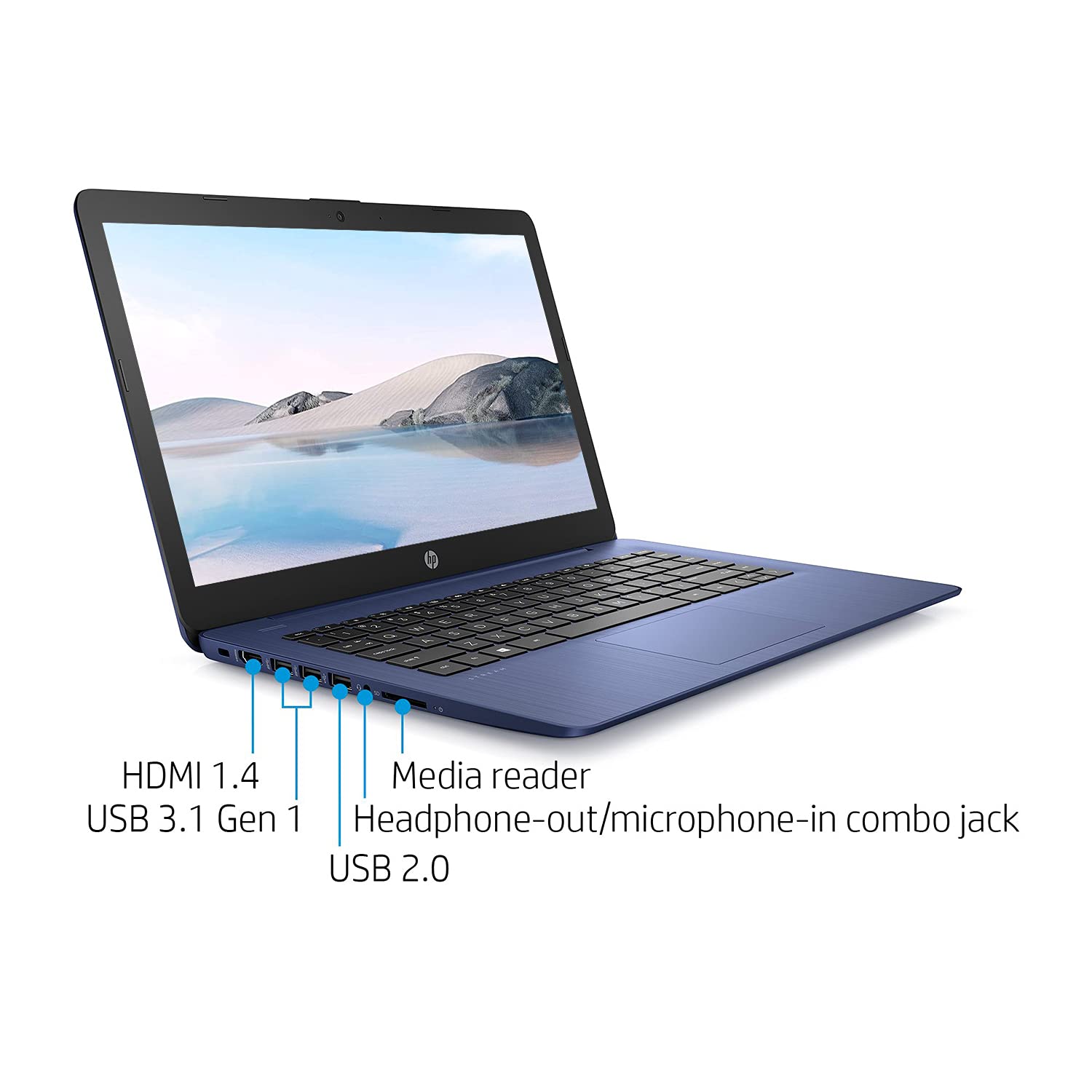 HP Premium 14-inch HD Laptop, Intel Dual-Core Processor Up to 2.6GHz, 16GB RAM, 64GB eMMC Storage, Webcam, Bluetooth, HDMI, Wi-Fi, Blue, Windows 11 with 1 Year Microsoft 365 (Renewed)