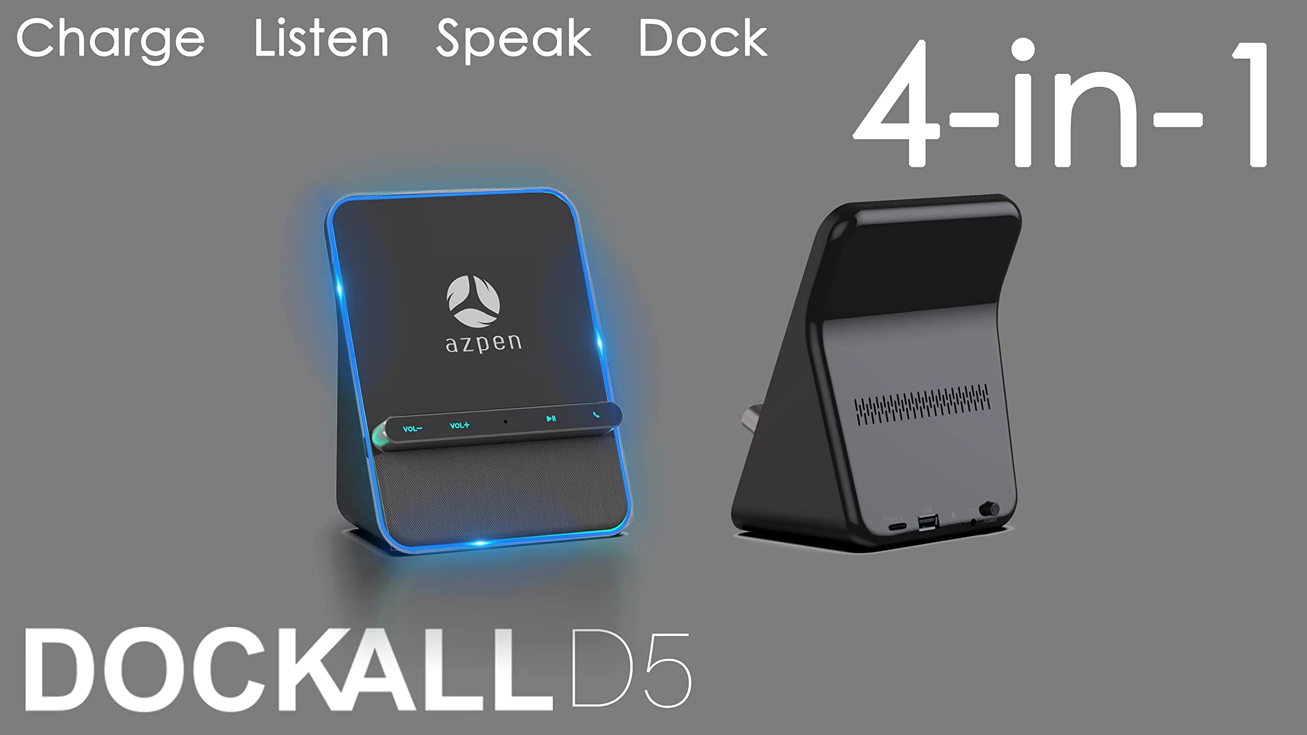 Wireless Charging Audio Dock by Azpen with Dual 8 watts Bluetooth Speakers, Upgraded Microphone for Handsfree Call, Wireless Charger for iPhone 15 14 13 12 11 and Samsung S23 S22 S21 S20
