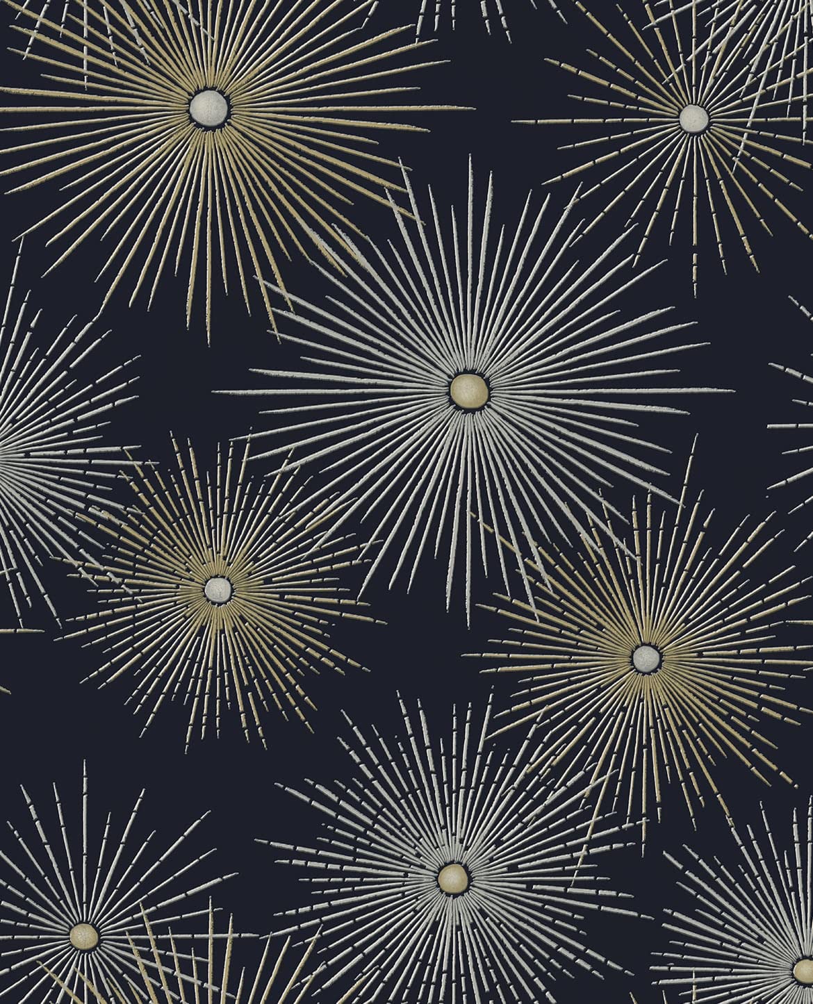 NextWall Starburst Geo Mid Century Peel and Stick Wallpaper (Midnight Blue & Metallic Gold)