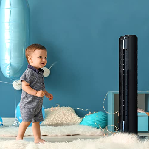 Comfort Zone 29" Powerful 3-Speed Oscillating Slim Tower Fan with Performance Blades and Sturdy Base, Ideal for Home, Bedroom, Dorm & Office, CZTF290BK