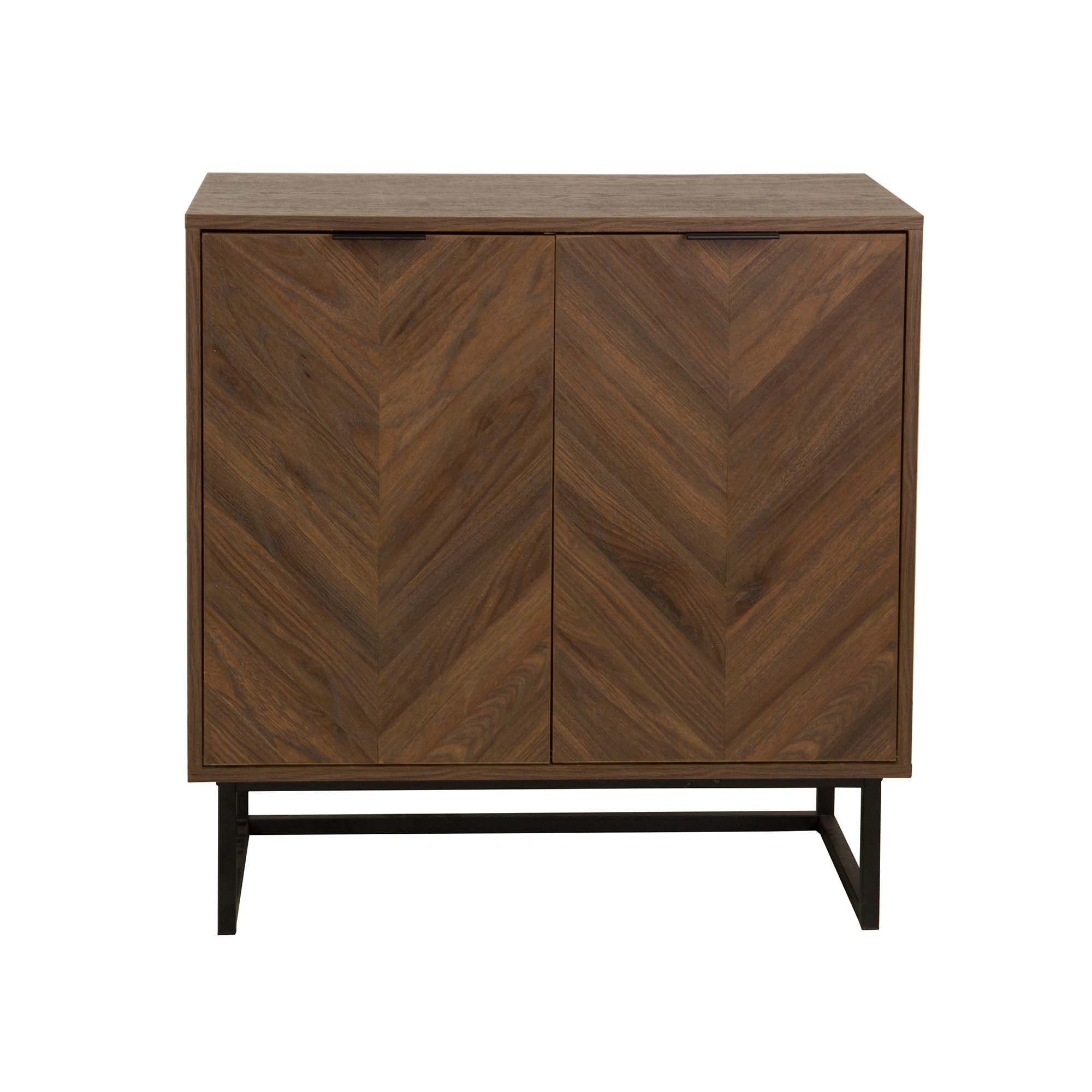 Nathan James Enloe Modern Sideboard Buffet Storage Accent Cabinet with Doors in a Rustic Walnut Finish and Black Matte Metal Base for Hallway, Entryway, Kitchen or Living Room, Walnut/Black