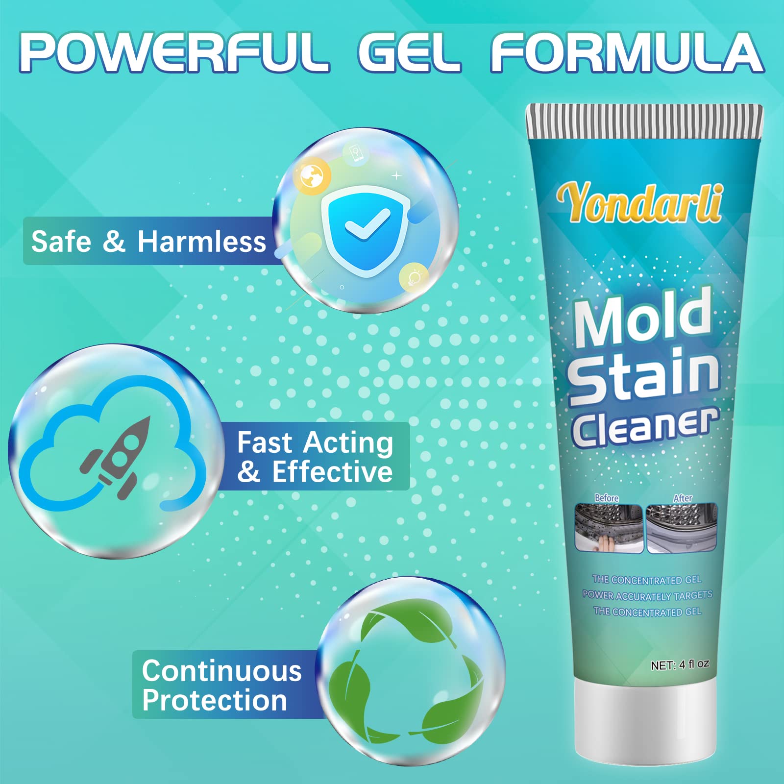 Household Mold Remover Gel, Mold Cleaner for Washing Machine, Refrigerator Strips, Grout Cleaner for Home Sink, Kitchen, Showers (1 Pack)