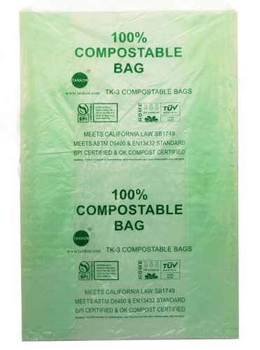 Tankon 250 Count, 15"x17", Compostable Produce Bags OR 250 Bags, 2.6 Gallon 100% Compostable Bags, 9.84 Liter, ASTM D6400 BPI & OK Compost Home Certified.