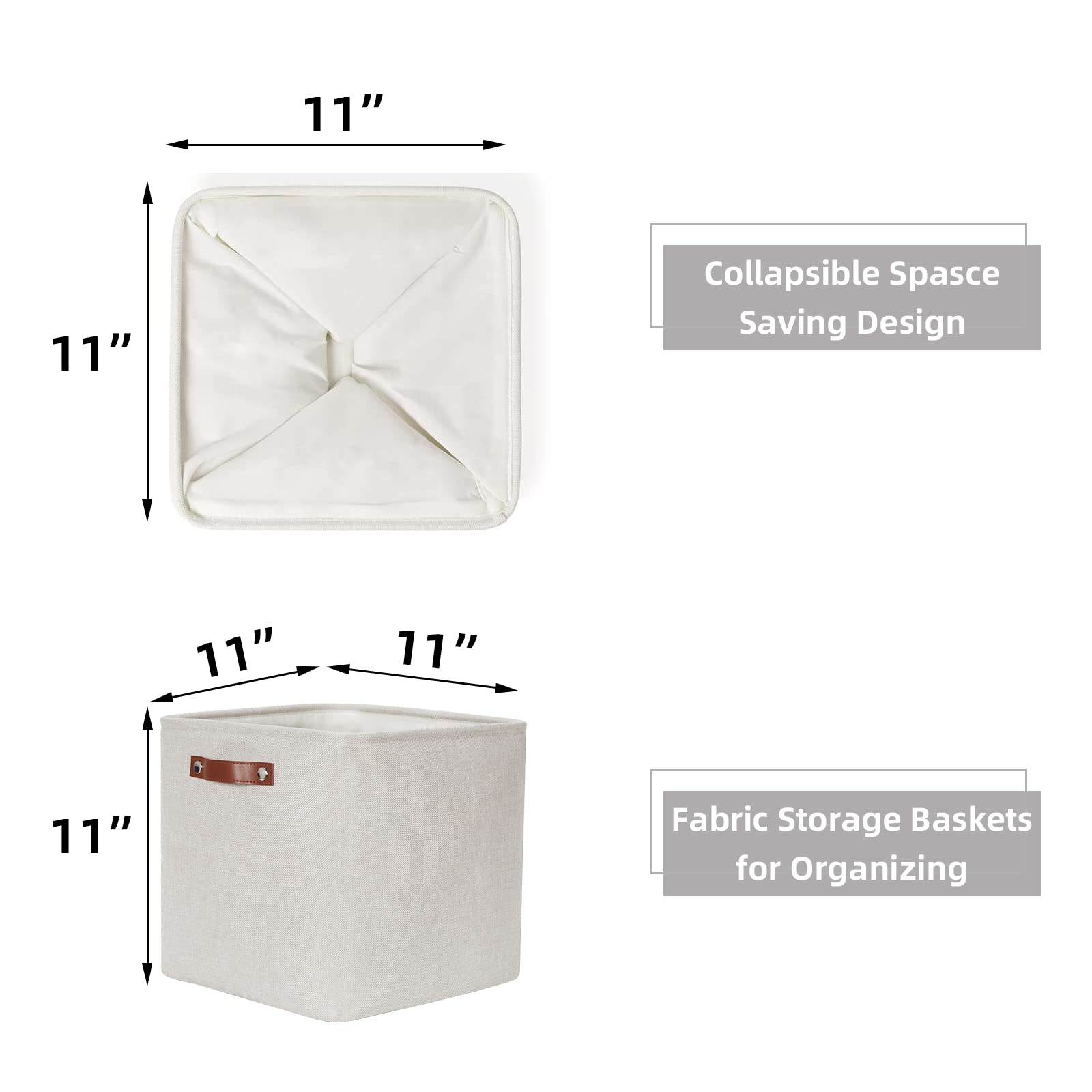 HNZIGE 13x13x13 Cube Storage Bins, Fabric Storage Cubes Baskets for Shelves, Set of 4, Cube Storage Baskets with Handles Foldable Storage Baskets for Organizing Clothes, Toys, Closet, Nursery(Cream)