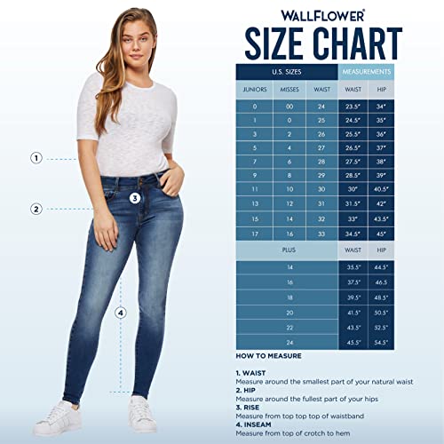 WallFlower Women's Carpenter Denim Low-Rise Insta Classic Juniors Jeans, Halsey, 17