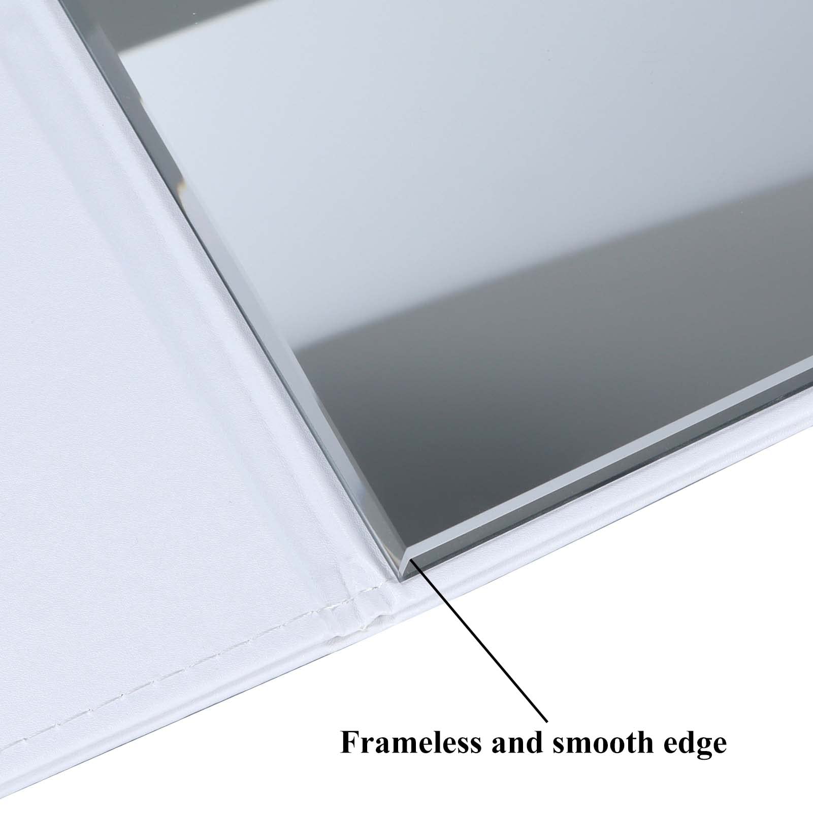 ZBEIVAN 10x7 Inches Portable Folding Makeup Mirror, Frameless PU Leather Desk Mirror with Stand for Camping Travel Tabletop Personal, White