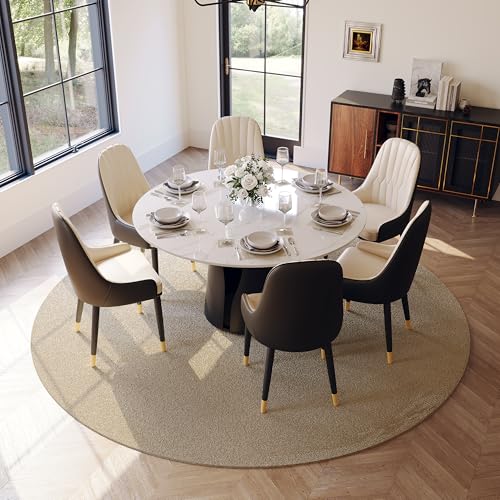 POVISON Round Dining Table for 4-6, Modern Dining Table Round 51" Matte Sintered Stone Tabletop with Solid Black Carbon Steel Pedestal, Circle Dining Table for Dining Room (Dining Table Only)