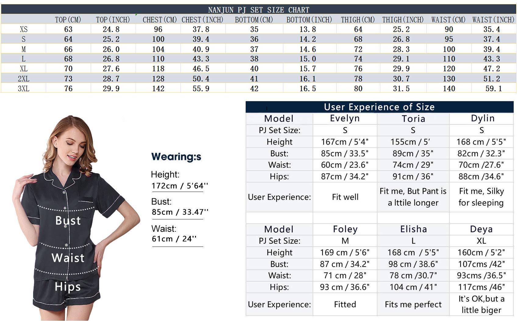 NANJUN Womens Silk Satin Pajamas Short Sleeve Sleepwear Bride Soft Button Down Loungewear 2 Piece Pjs Set XS-3XL(Y2K-Blue, M)