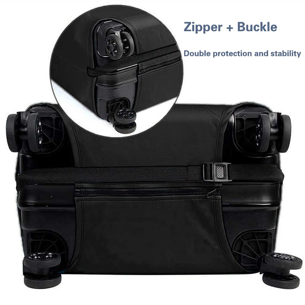 GANNEPIE Travel Luggage Cover Black Printed with Pocket Suitcase Cover Fits 26-28 Inch