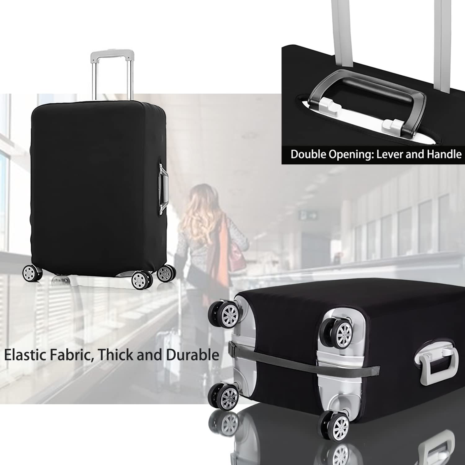 GANNEPIE Travel Luggage Cover Black Printed with Pocket Suitcase Cover Fits 26-28 Inch