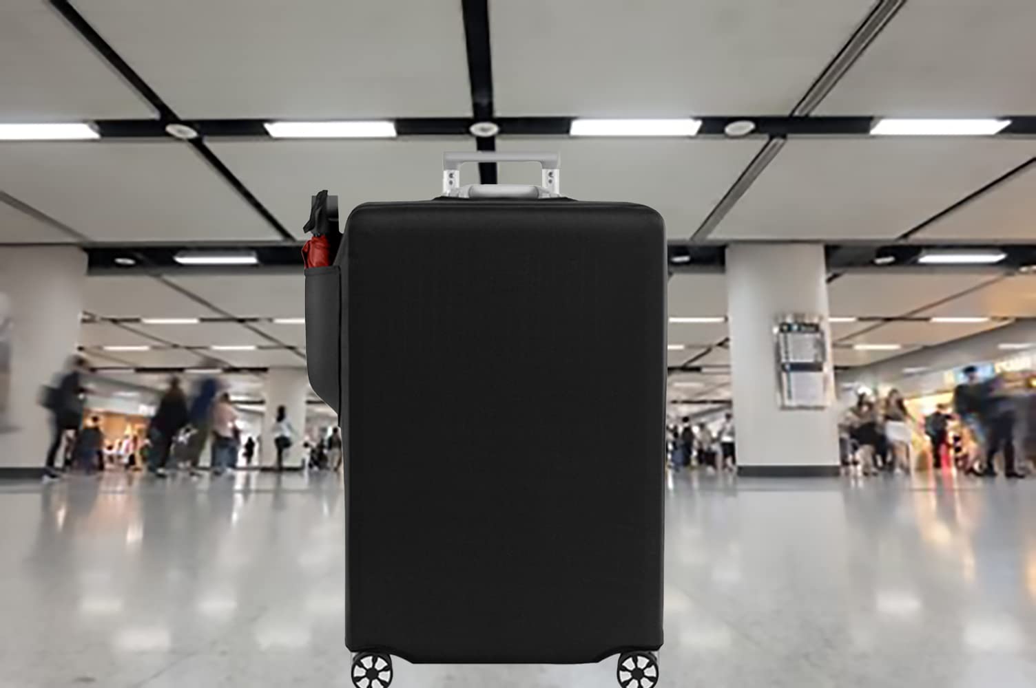 GANNEPIE Travel Luggage Cover Black Printed with Pocket Suitcase Cover Fits 26-28 Inch