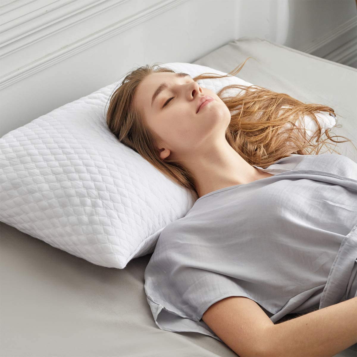 NTCOCO 2 Pillows, Shredded Memory Foam Bed Pillows for Sleeping, with Washable Removable Cooling Hypoallergenic Sleep Pillow for Back and Side Sleeper, Queen (2-Pack)