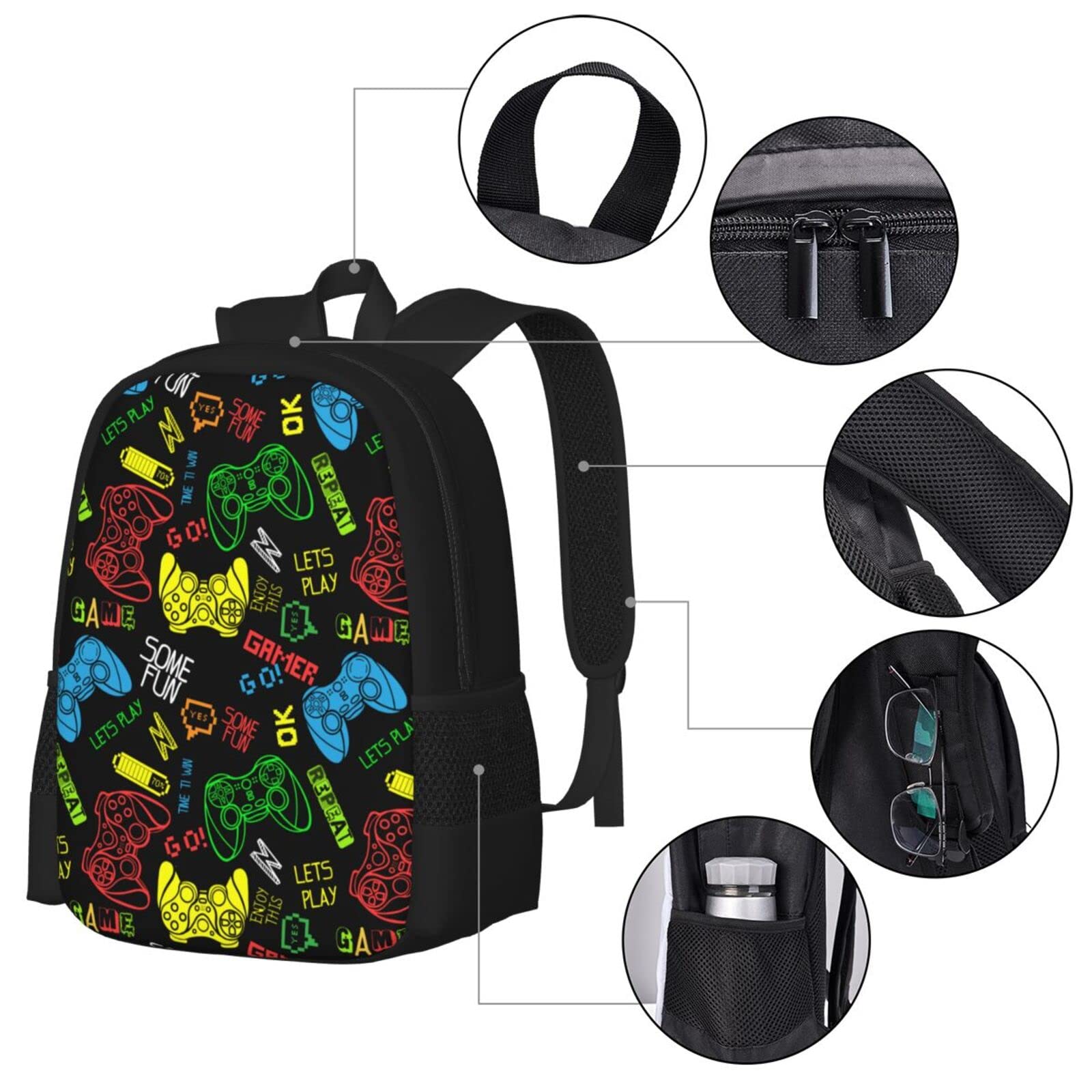 Sdfsdby Video Game Gamer Backpacks Boys Girls School Computer Bookbag Travel Hiking Camping Daypack Casual Laptop Backpack for Unisex Teens